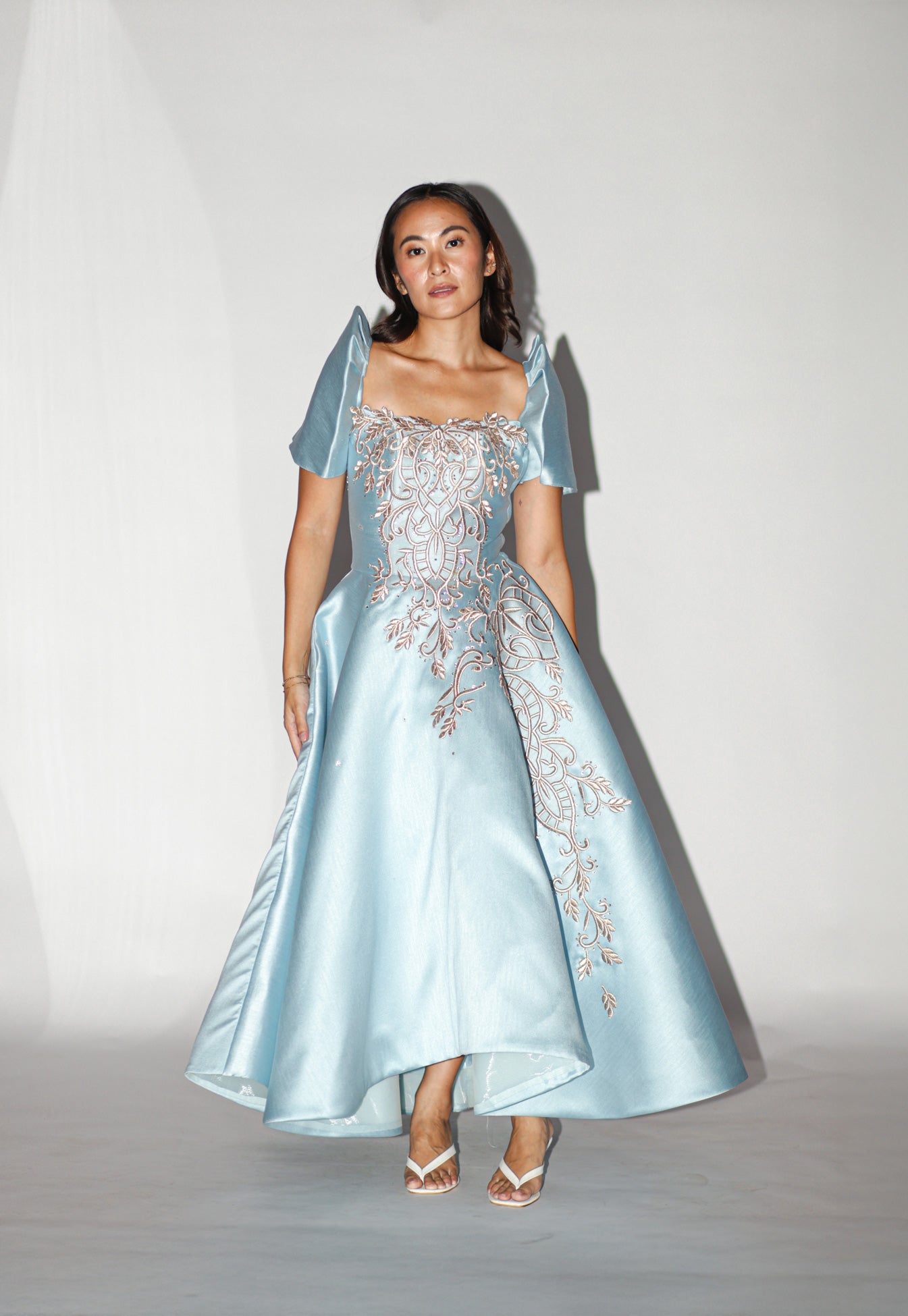 Sky Blue Detachable Filipiniana With Gold Lace – Found Studio
